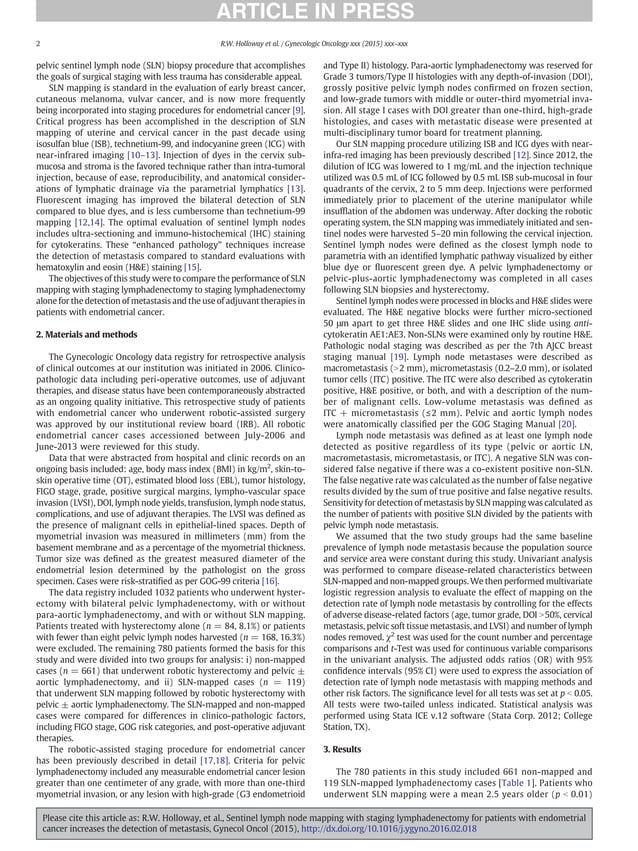 Sentinel lymph node mapping with staging lymphadenectomy for patients ...