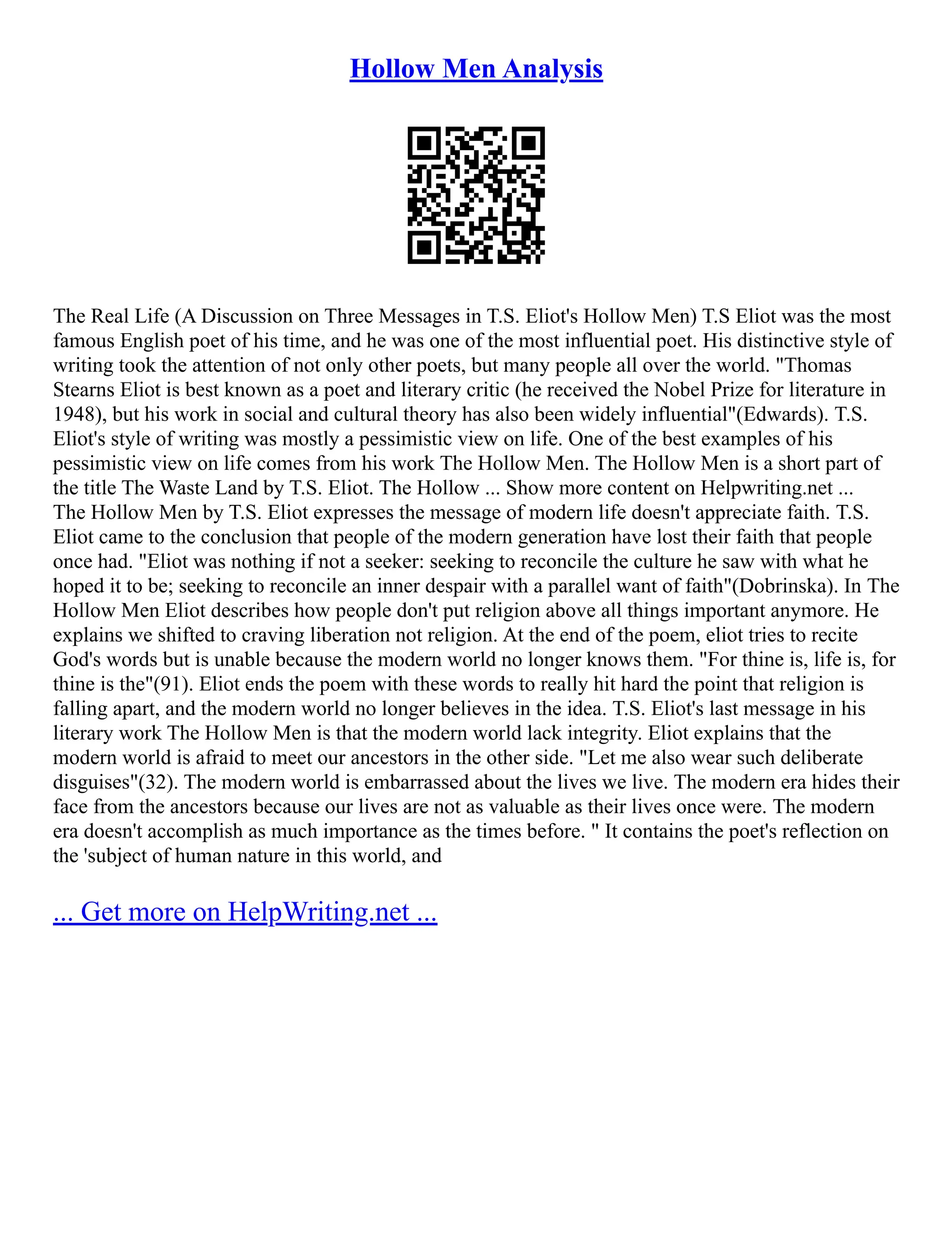 Hollow Men Analysis | PDF