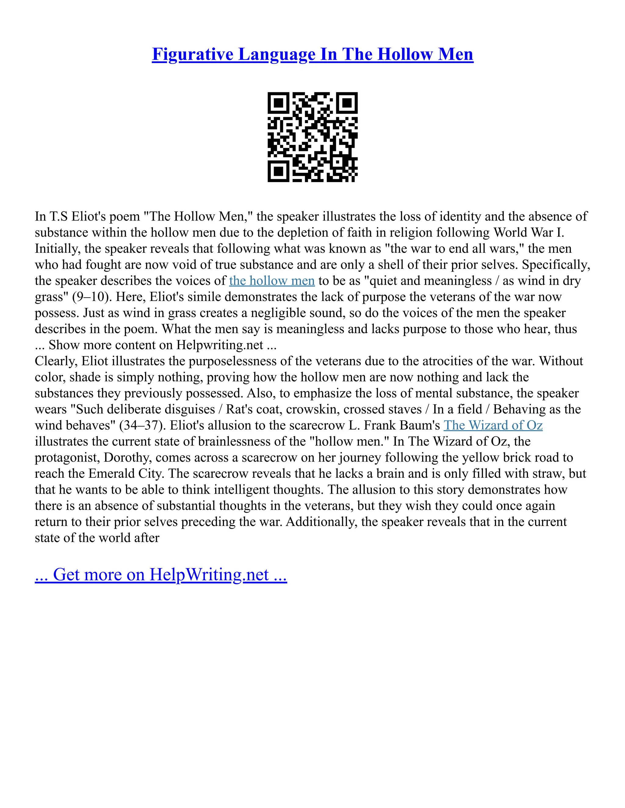 Hollow Men Analysis | PDF