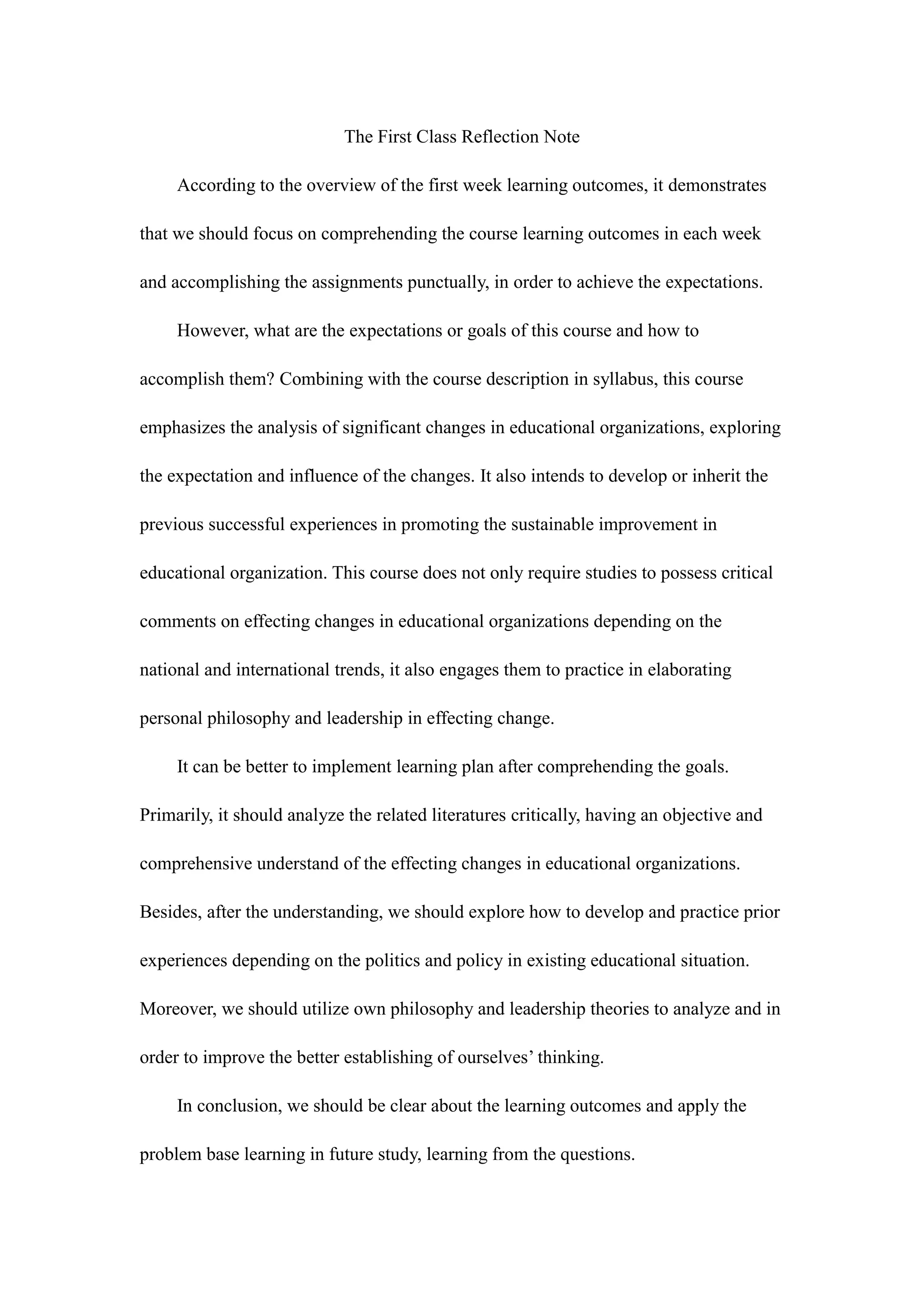 Class Reflection Note - Jan 9 | PDF