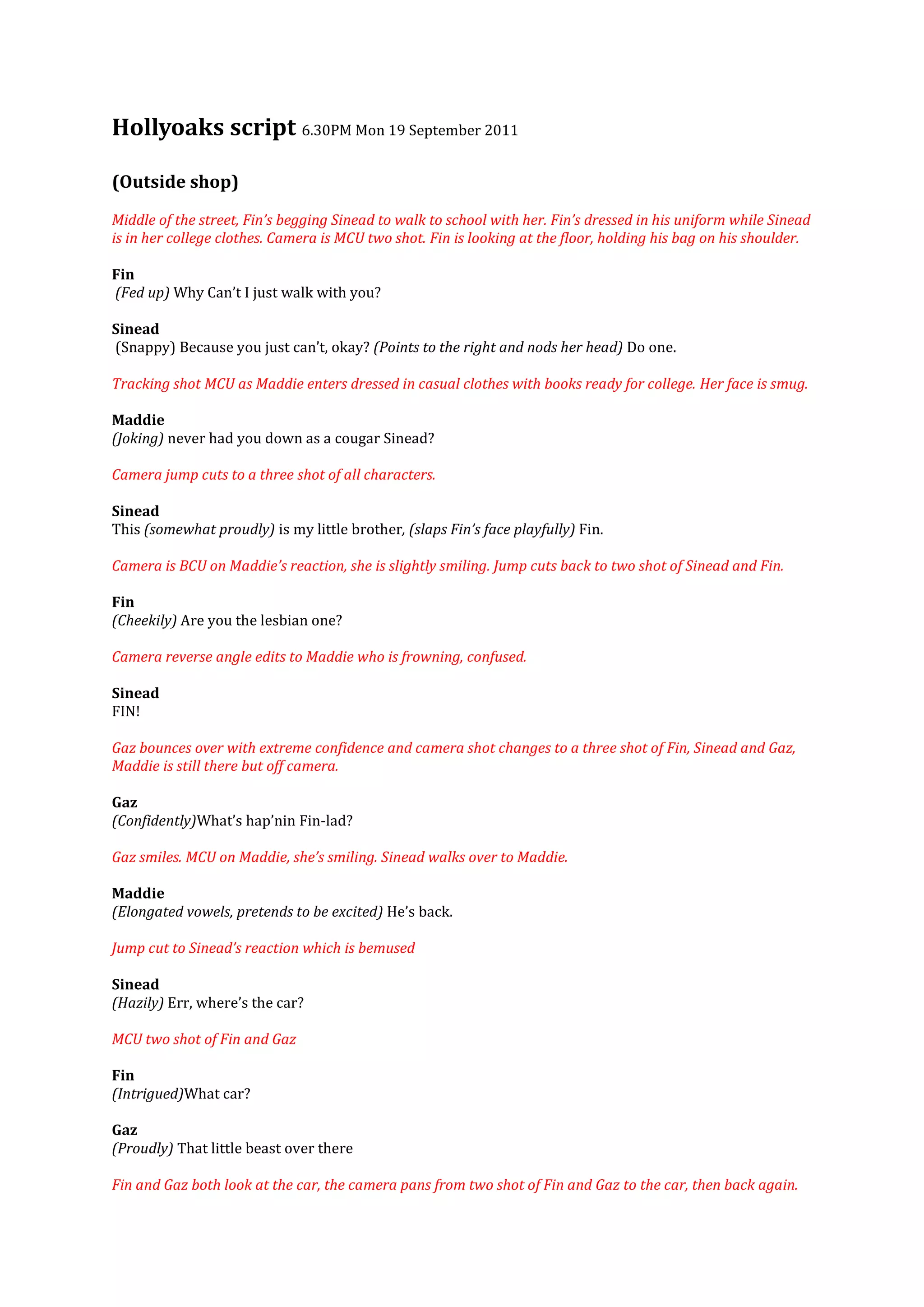 Hollyoaks script | DOCX