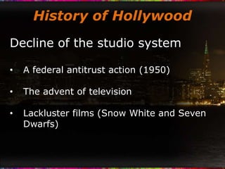 Hollywood : Heart of the American cinema | PPTX | History | Genres