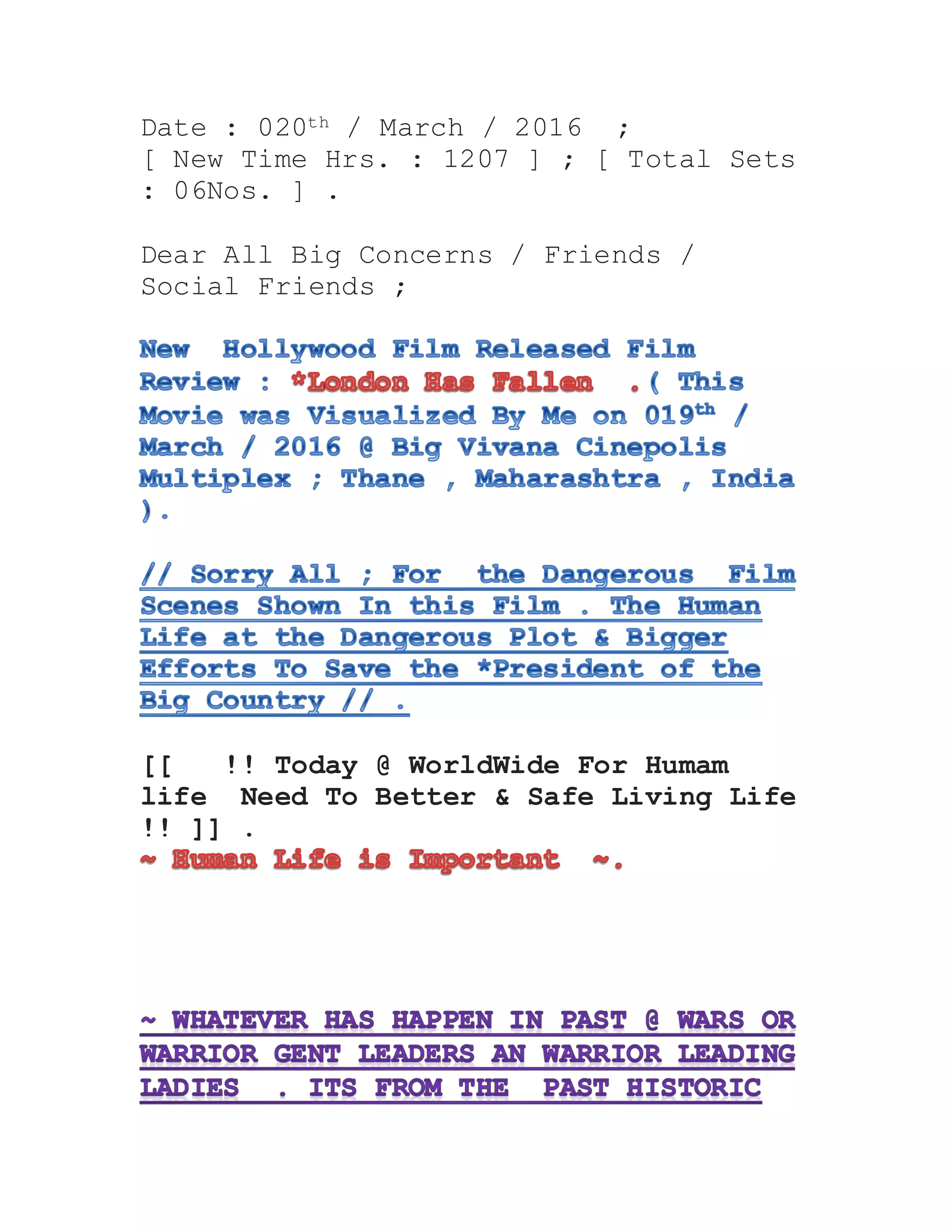 Hollywood film released film review london has fallen . | DOCX