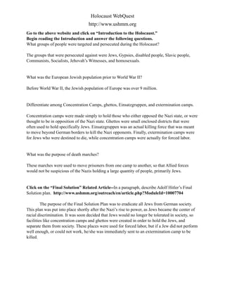 Holocaust webquest | PDF