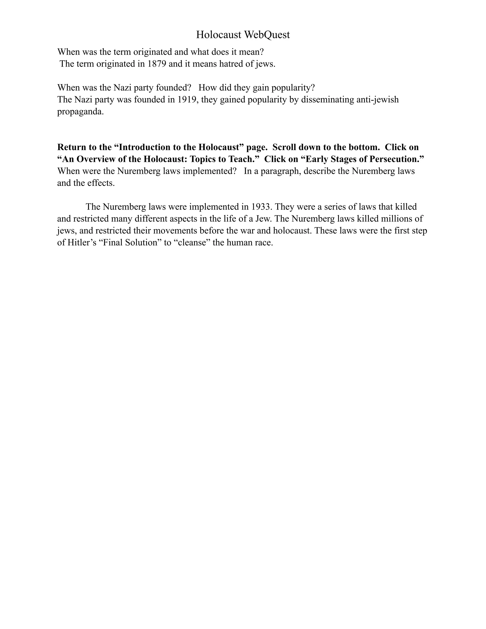 Holocaust Web Quest | PAGES