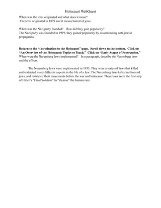 Holocaust Web Quest | PAGES