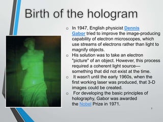 Applications of lasers Holography | PPTX