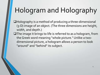 Applications of lasers Holography | PPTX