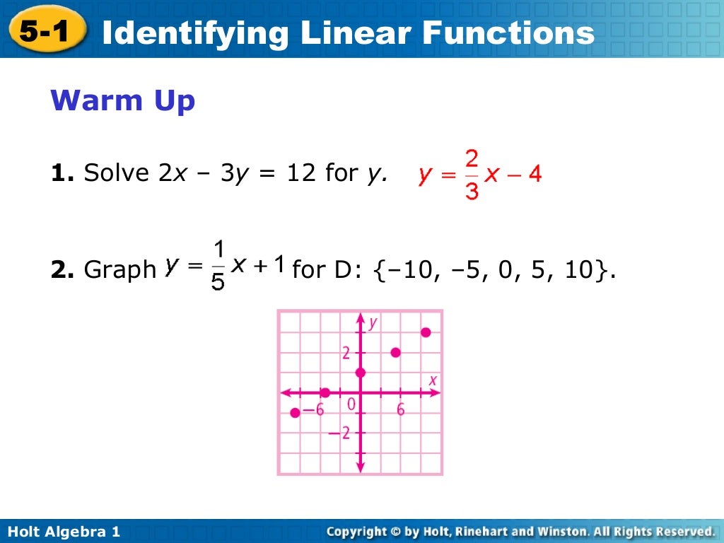 Holt alg1 ch5 1 identify linear functions
