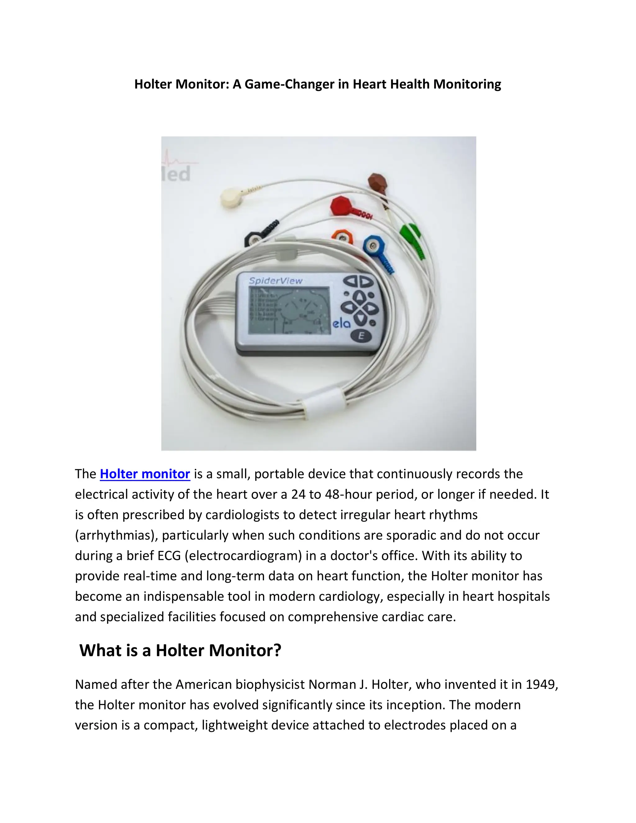 Holter Monitor: A Game-Changer in Heart Health Monitoring | PDF