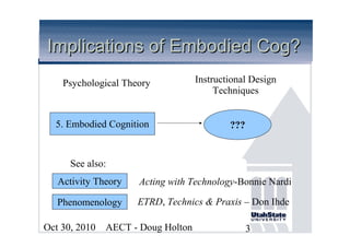 Implications of Embodied Cognition & Enactivism for Instructional Design | PPT