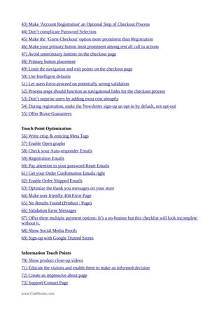 HOLY GRAIL OF E-COMMERCE CONVERSION OPTIMIZATION – 91 POINT CHECKLIST AND INFOGRAPHIC | PDF