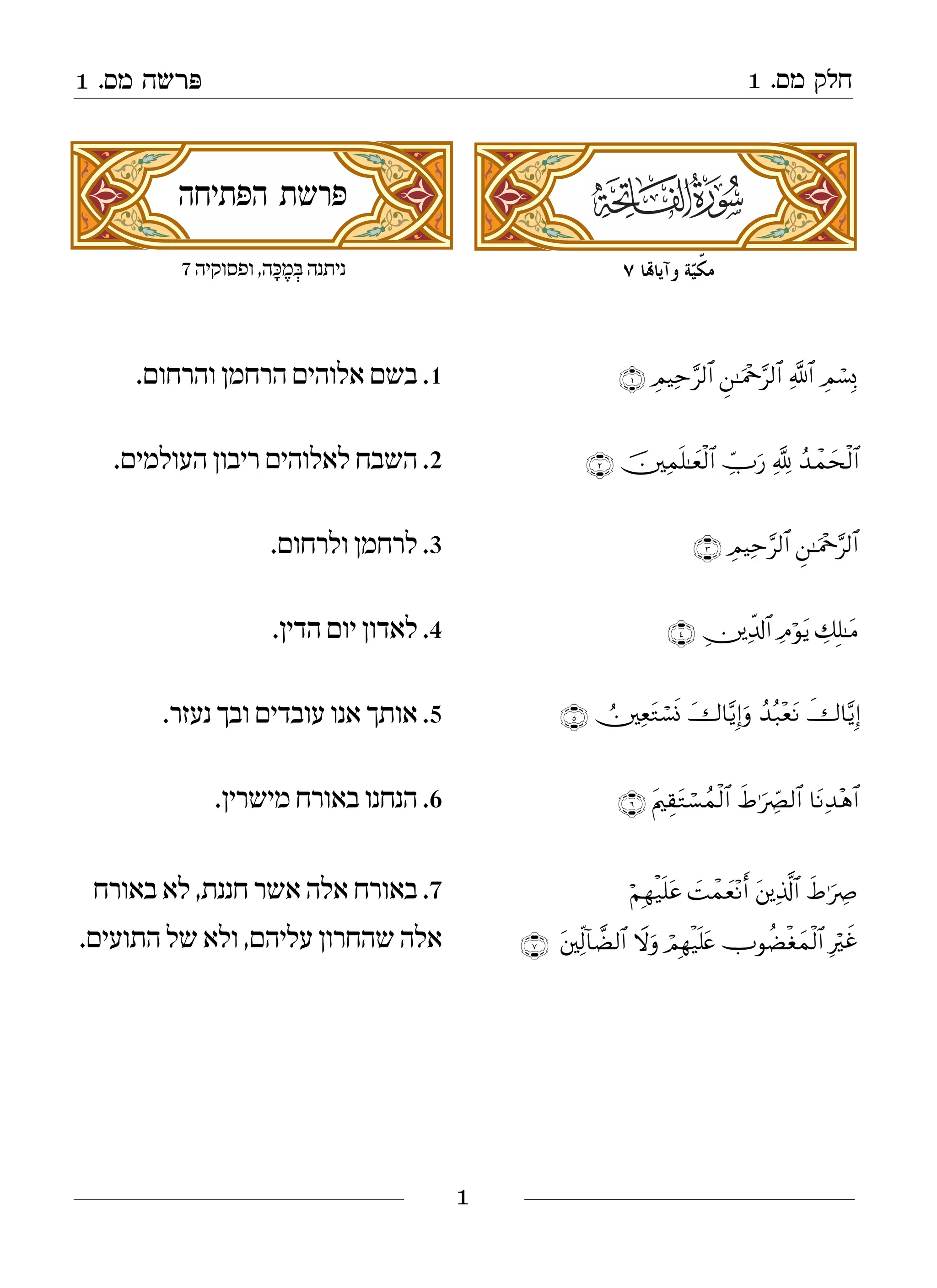 The Holy Qur'an Arabic Text and Hebrew Translation 3 surahs | PDF