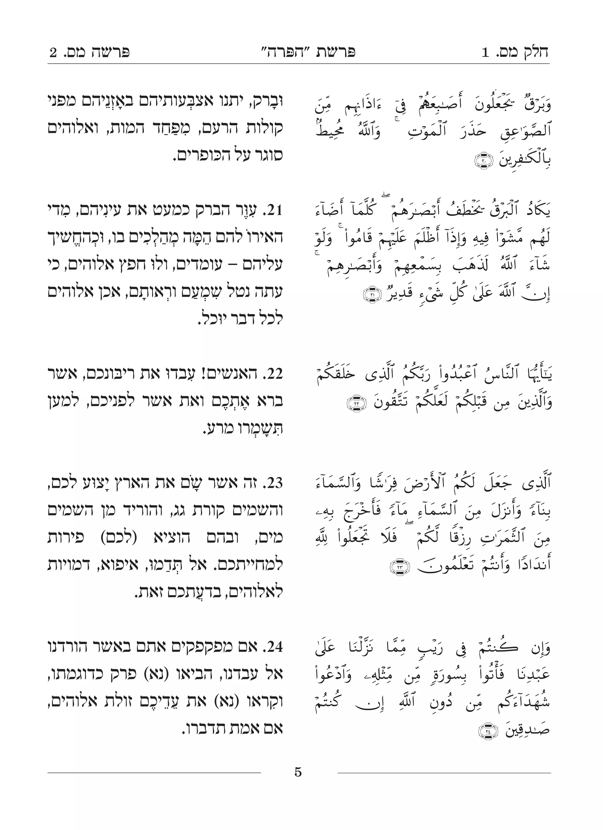 The Holy Qur'an Arabic Text and Hebrew Translation 3 surahs | PDF