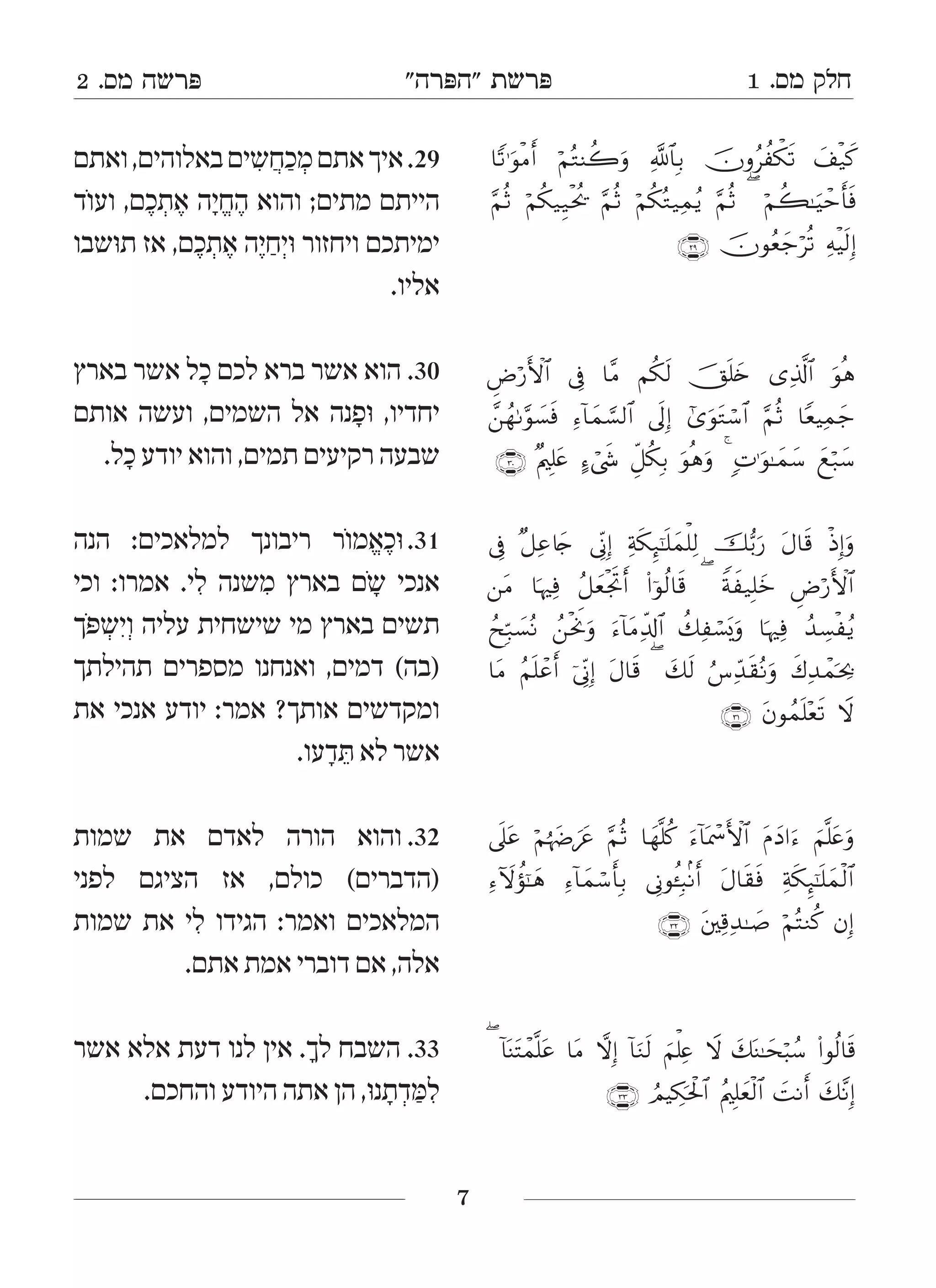 The Holy Qur'an Arabic Text and Hebrew Translation 3 surahs | PDF