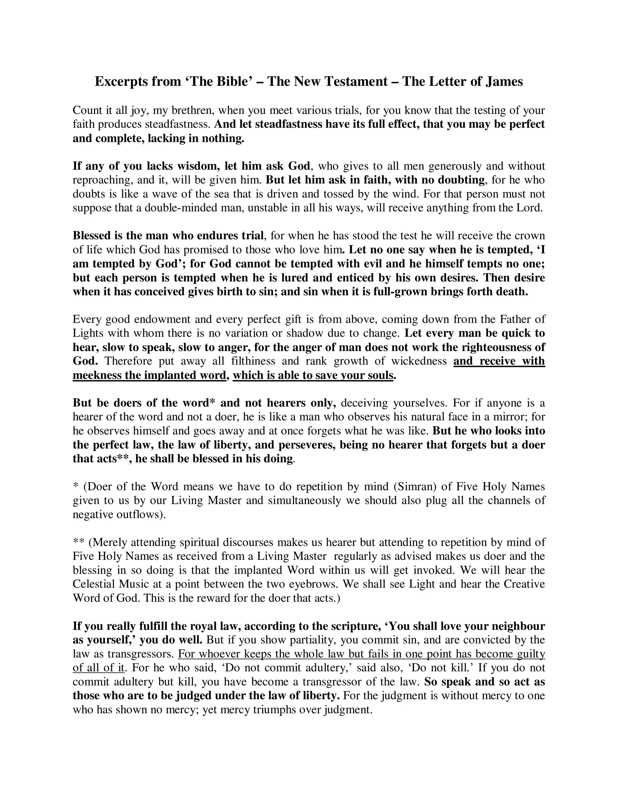 Holy Bible - Letter of James | PDF