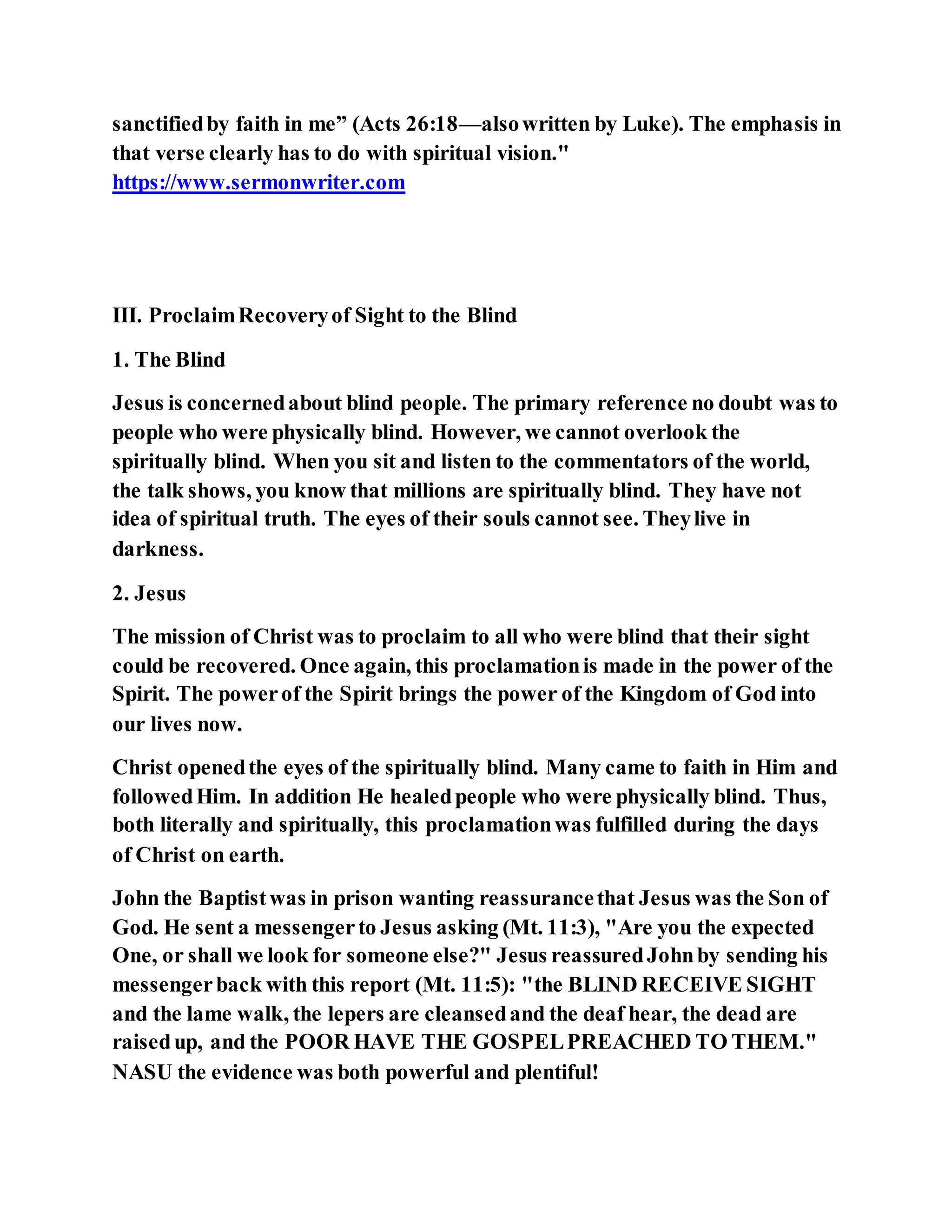 Holy spirit recovery of sight for the blind | DOCX