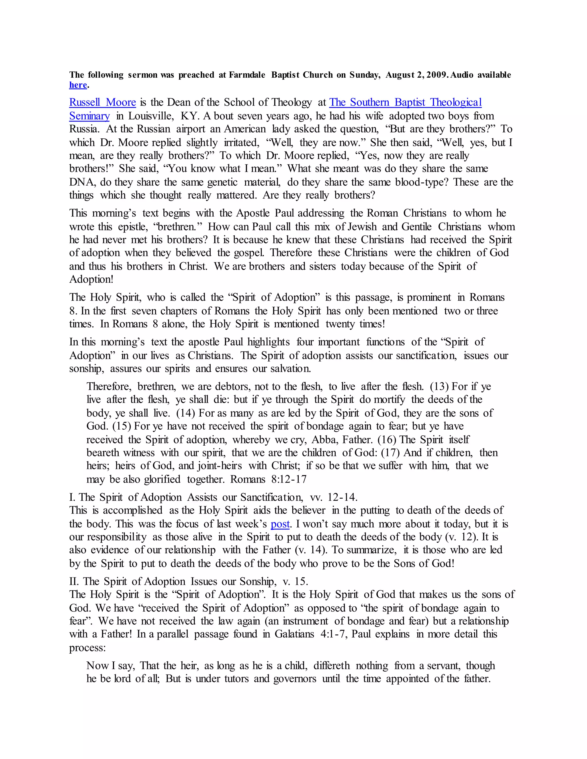 Holy spirit and adoption | DOCX