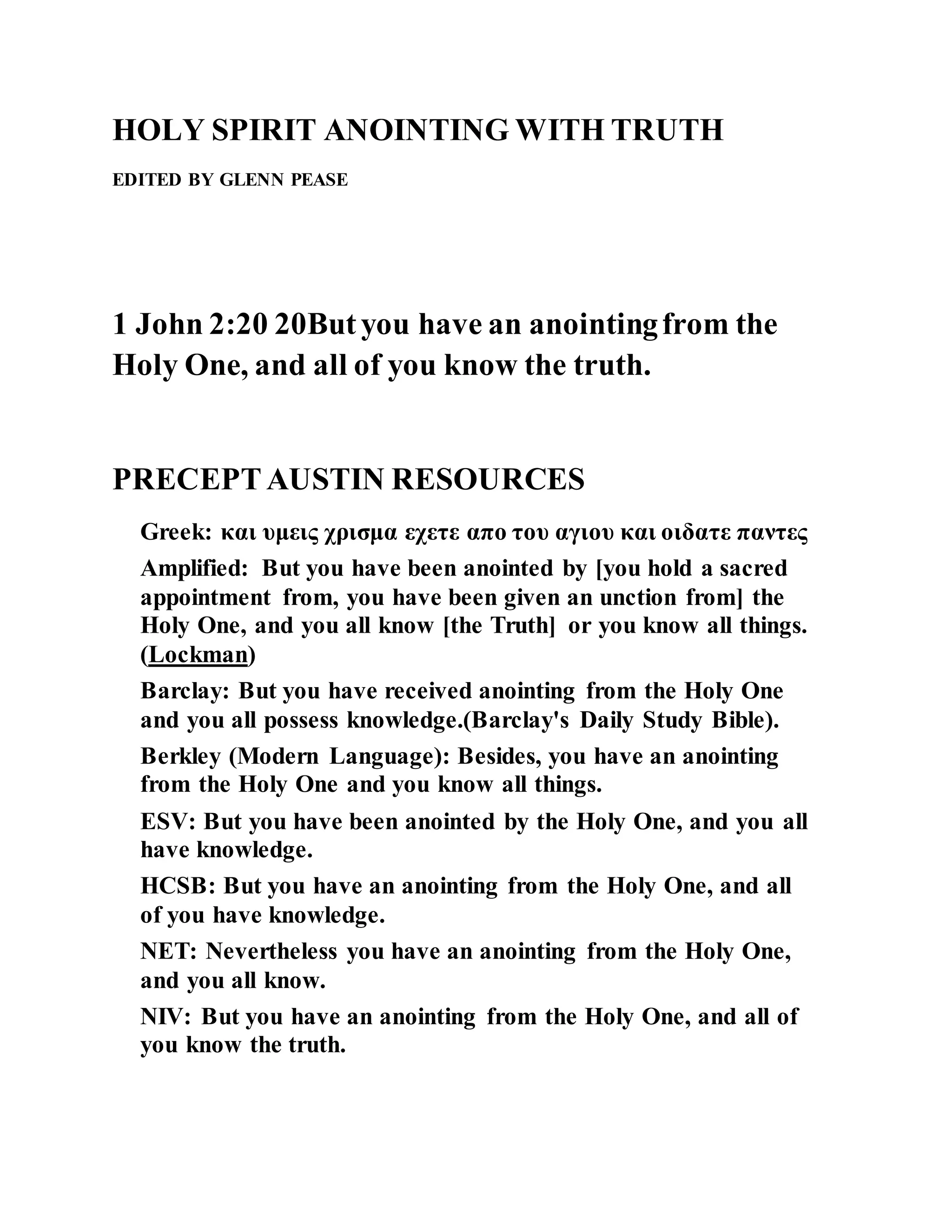 Holy spirit anointing with truth | PDF