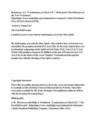 Holy spirit baptism in mark | DOCX