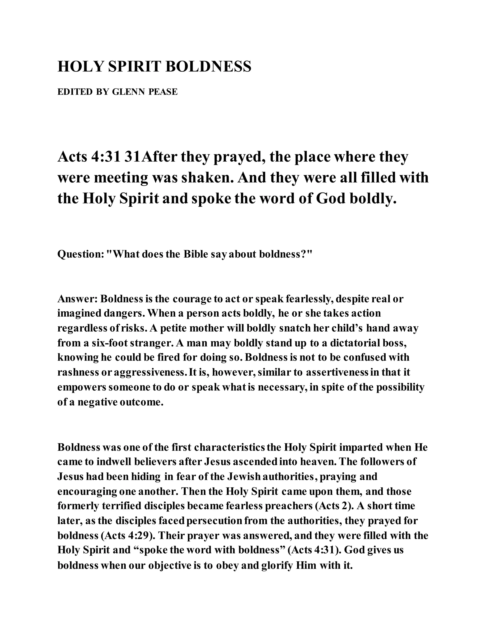 Holy spirit boldness | PDF