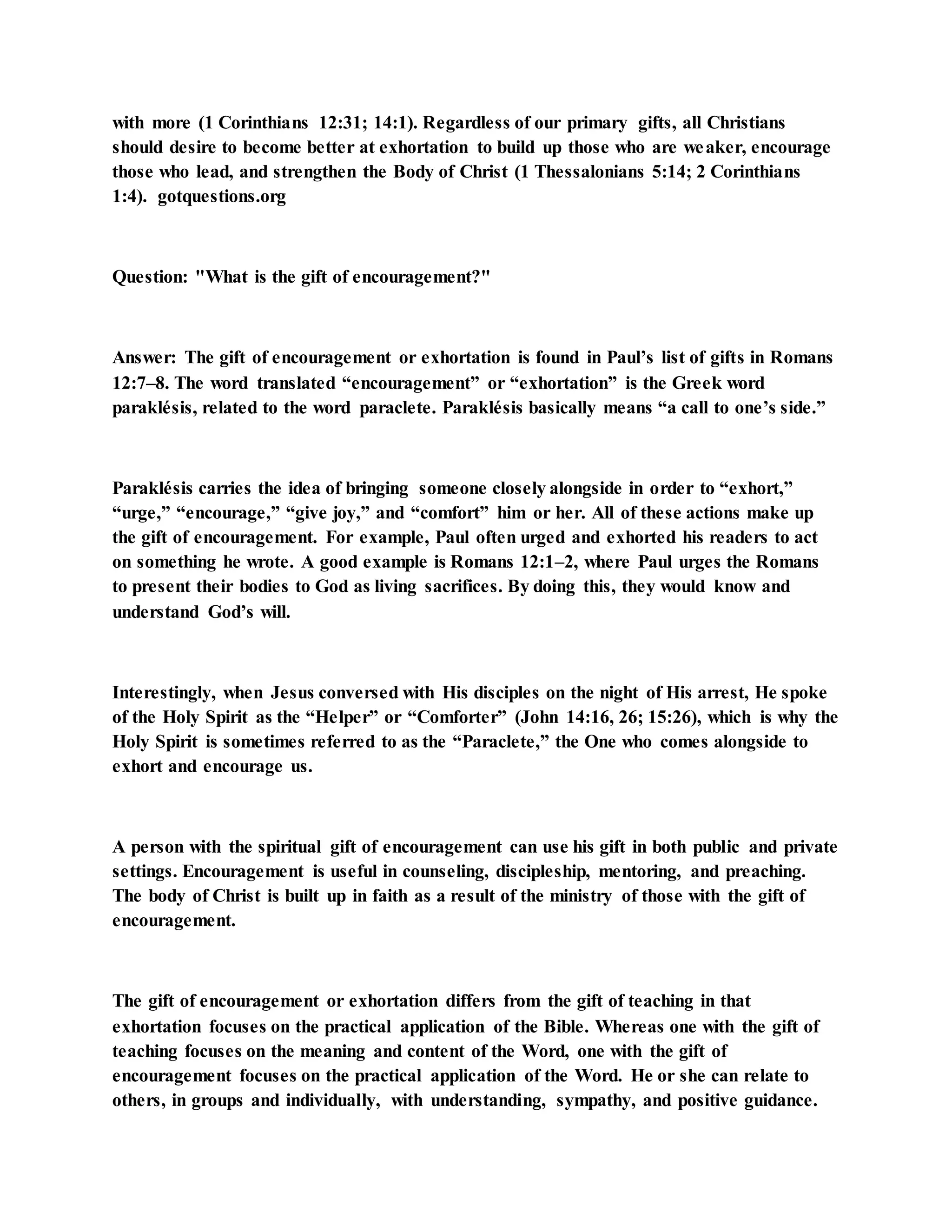 Holy spirit gift of exhortation | DOCX