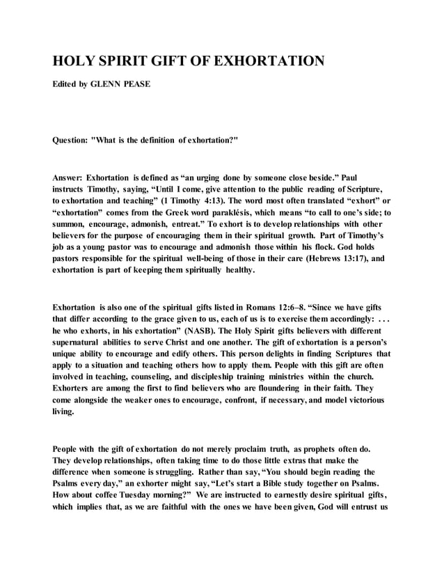 Holy spirit gift of exhortation | DOCX