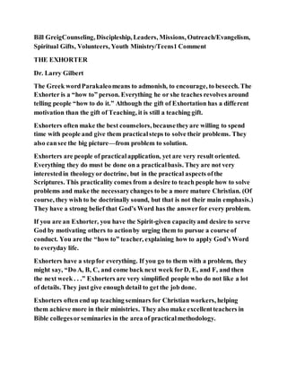 Holy spirit gift of exhortation | DOCX