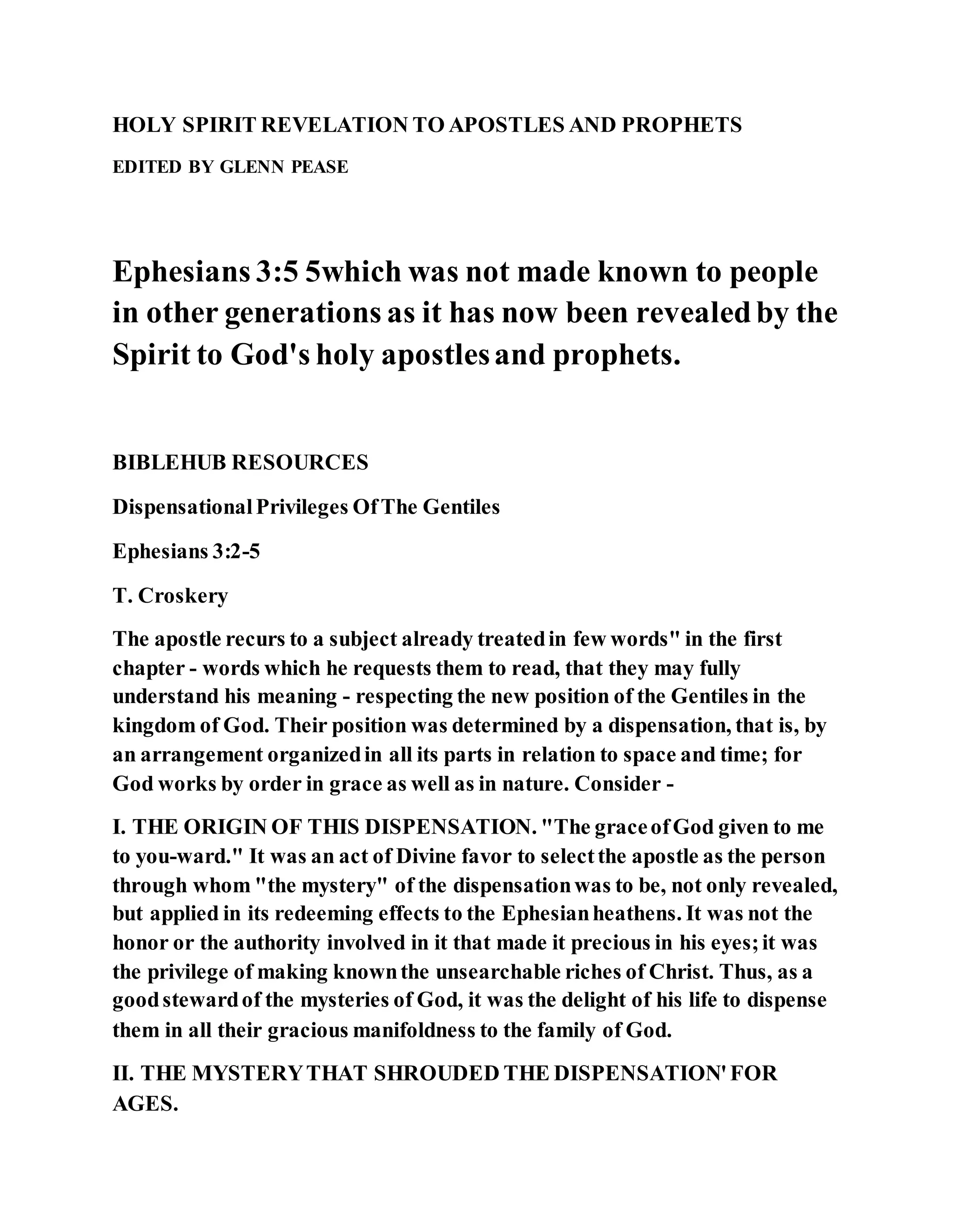 Holy spirit revelation to apostles and prophets | PDF