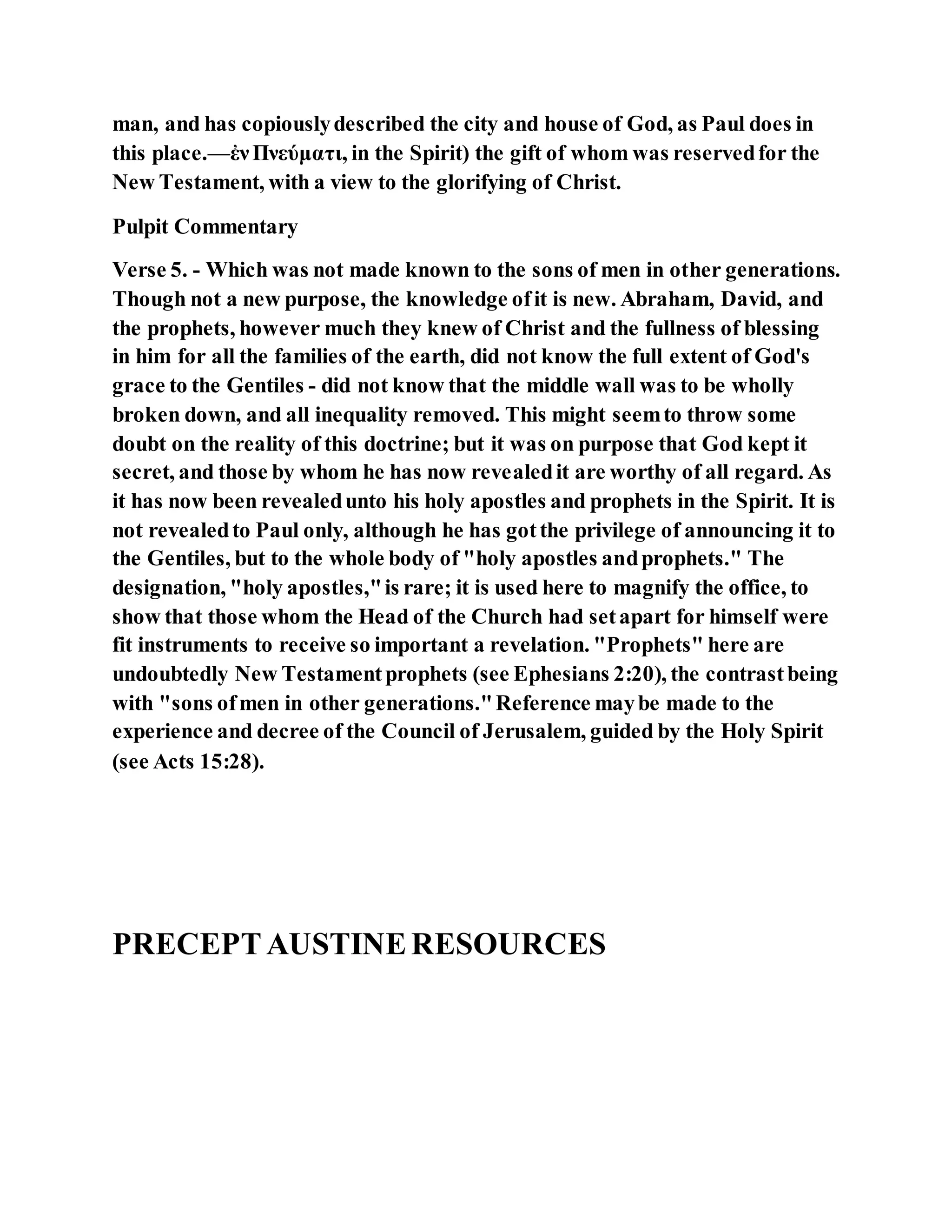 Holy spirit revelation to apostles and prophets | PDF