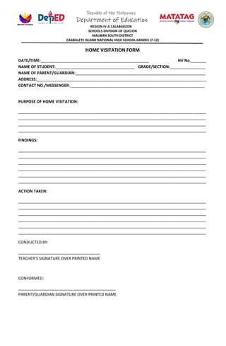 CINHS home visitation report for learners | DOCX