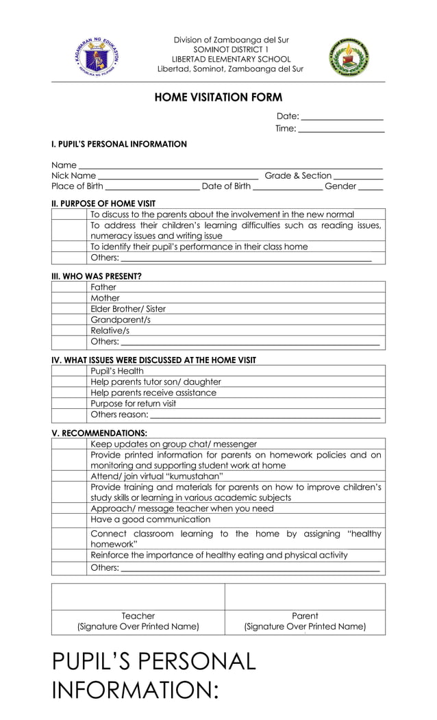 Home-Visitation-Form. elementary visit form ...