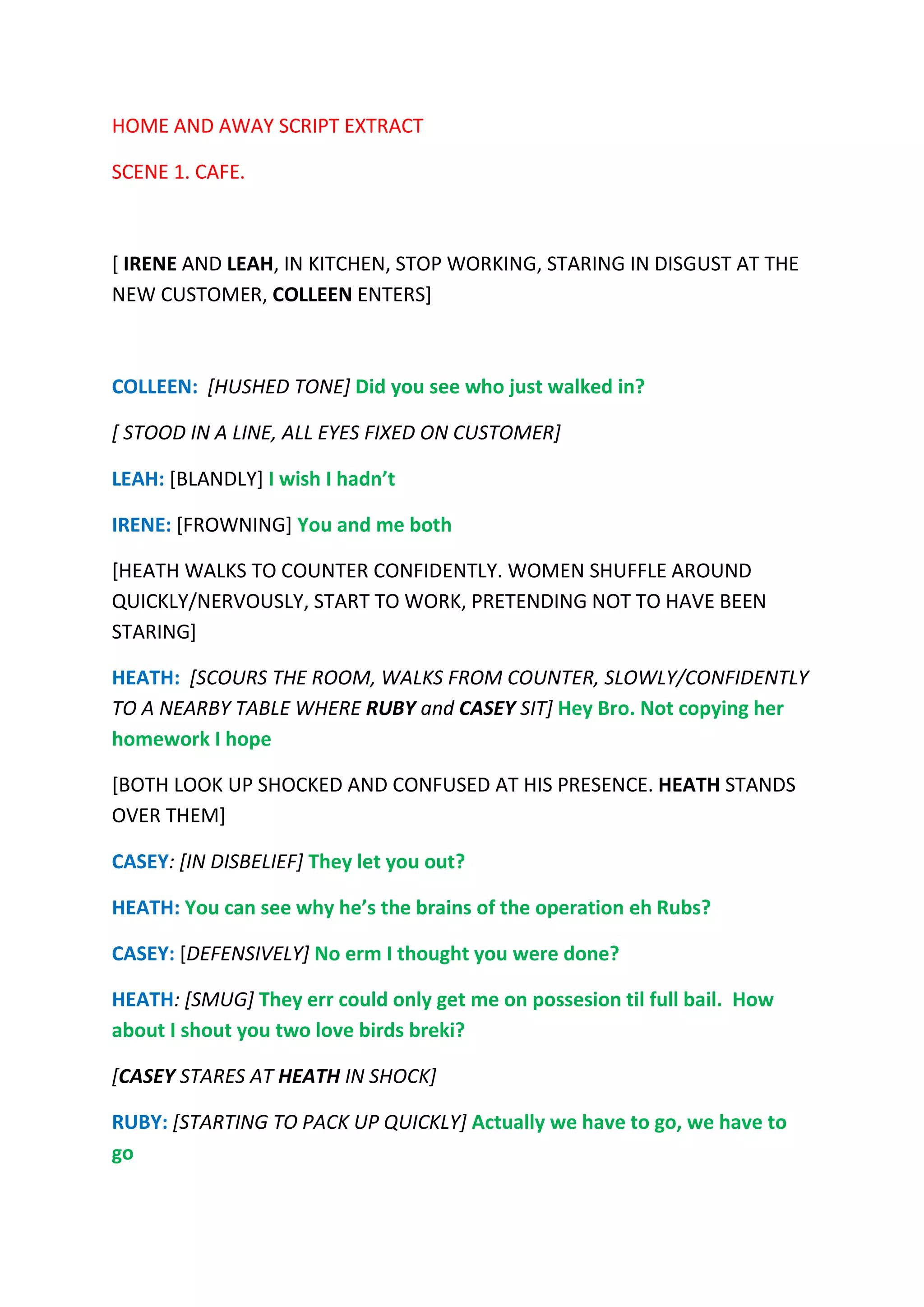 Home and away script example | DOCX