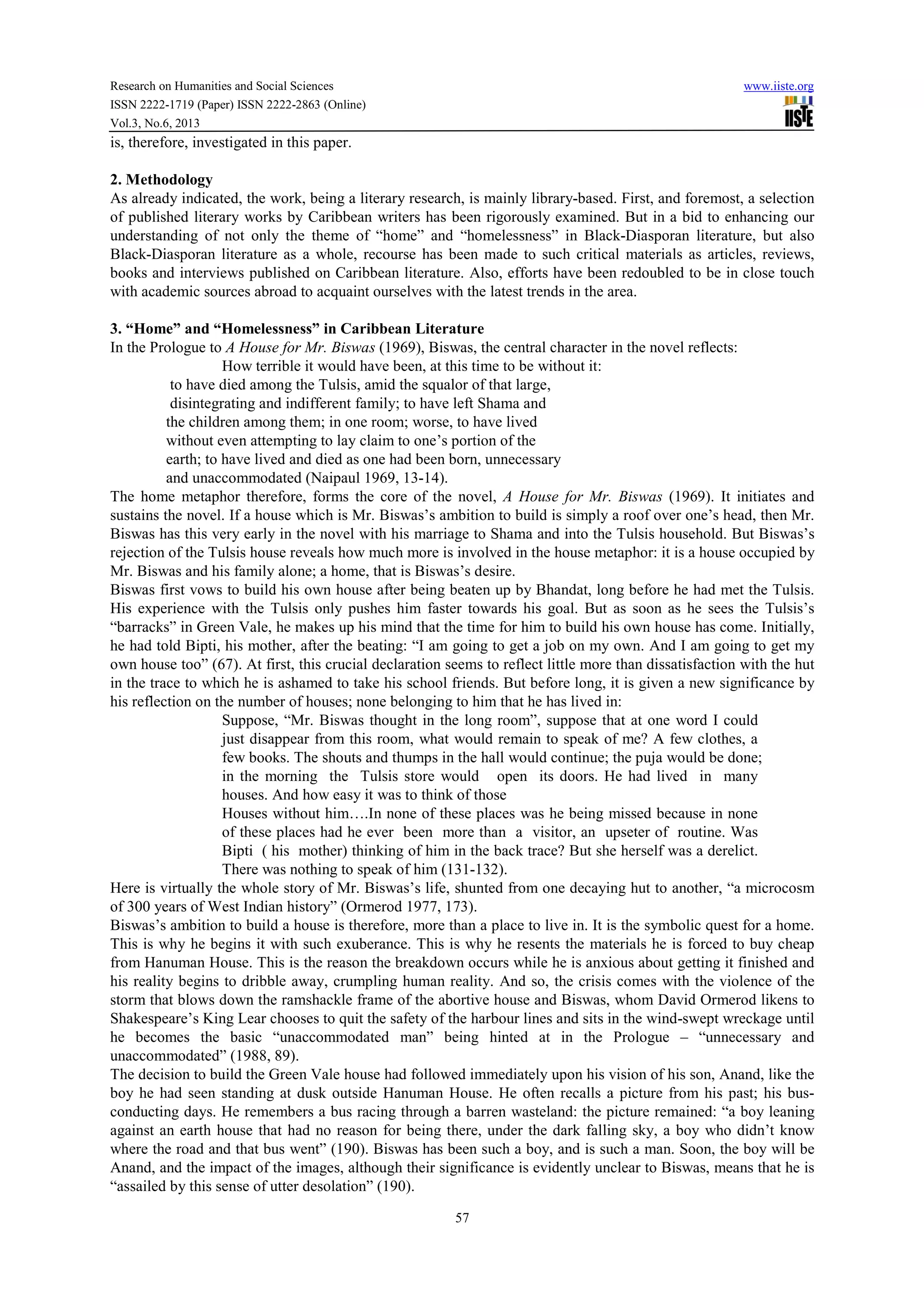 “Home” and “homelessness” in black diasporan literature | PDF