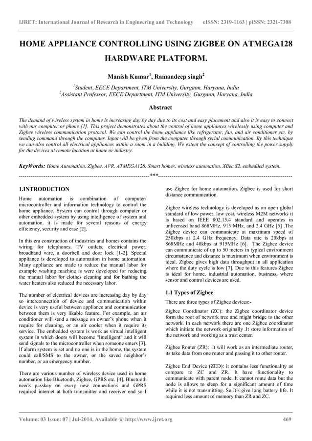 Home appliance controlling using zigbee on atmega128 hardware platform. | PDF | Home Appliances ...