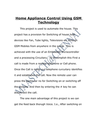 ECE PROJECTS ABSTRACT:Home appliance control using gsm technology | DOC