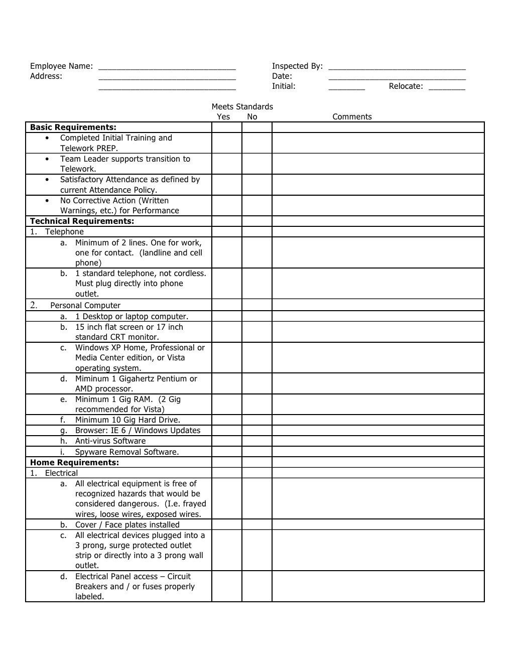 Home Assessment Check Off Sheet