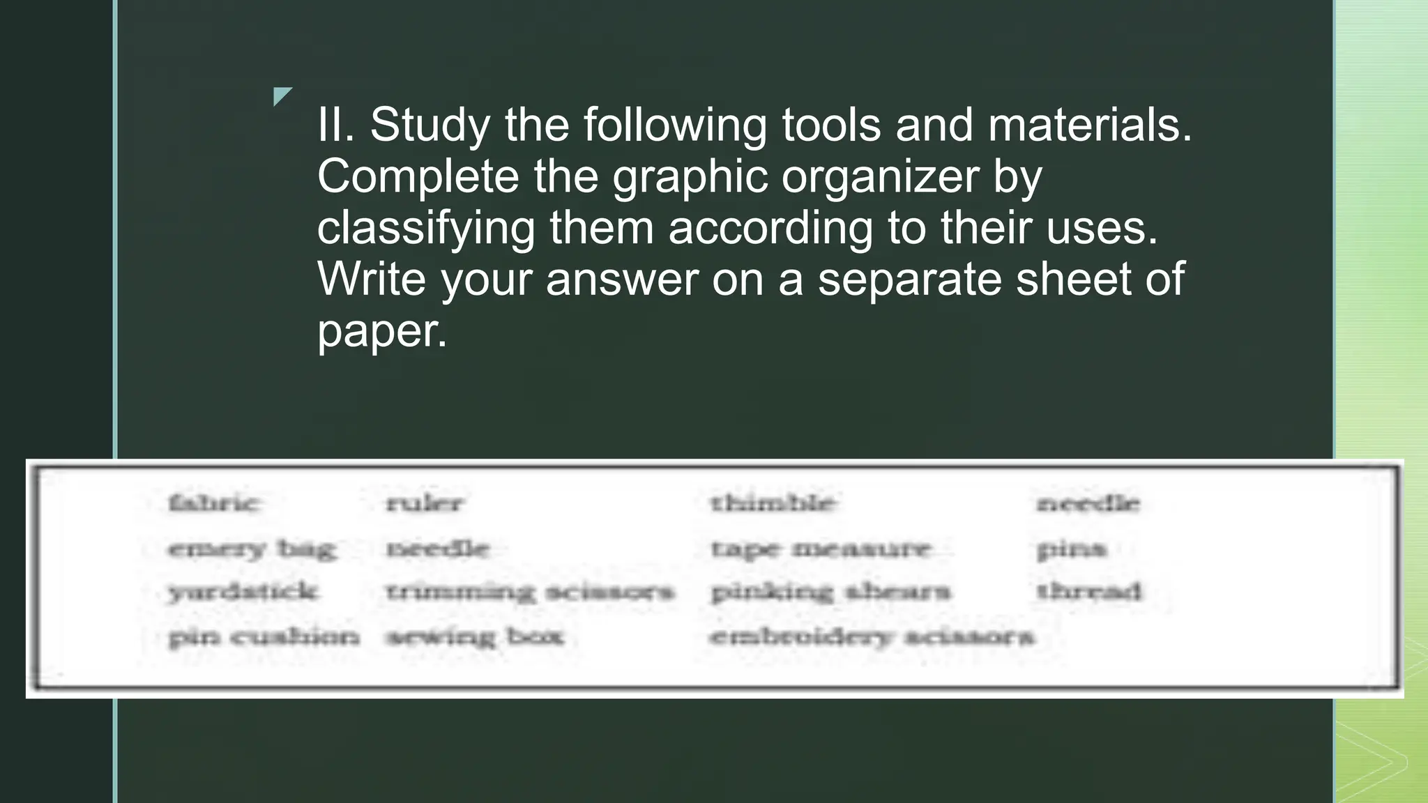 Identifying and Classifying Sewing Tools and Materials | PPT