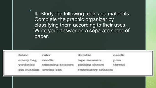 Identifying and Classifying Sewing Tools and Materials | PPT