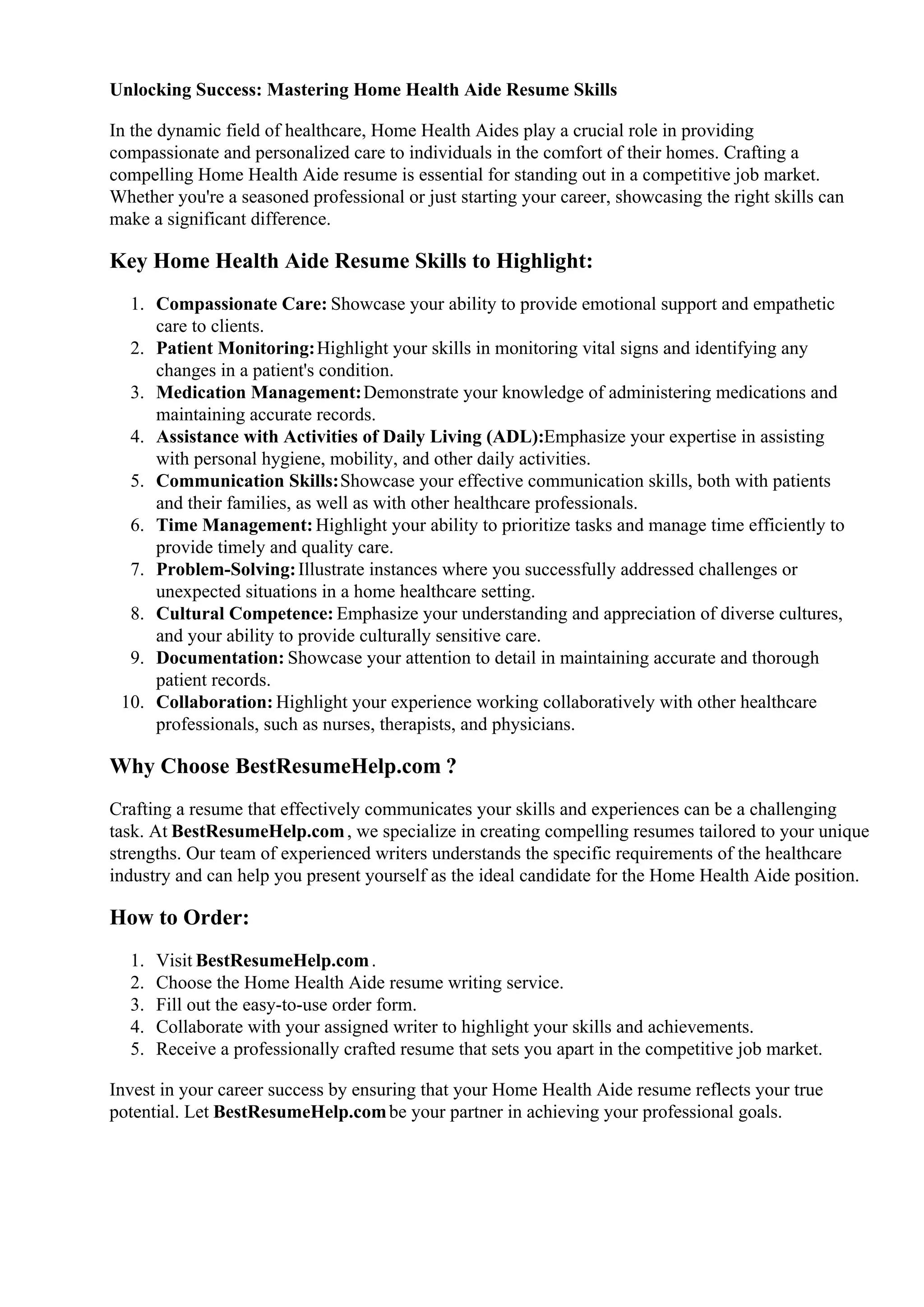 Home Health Aide Resume Skills | PDF