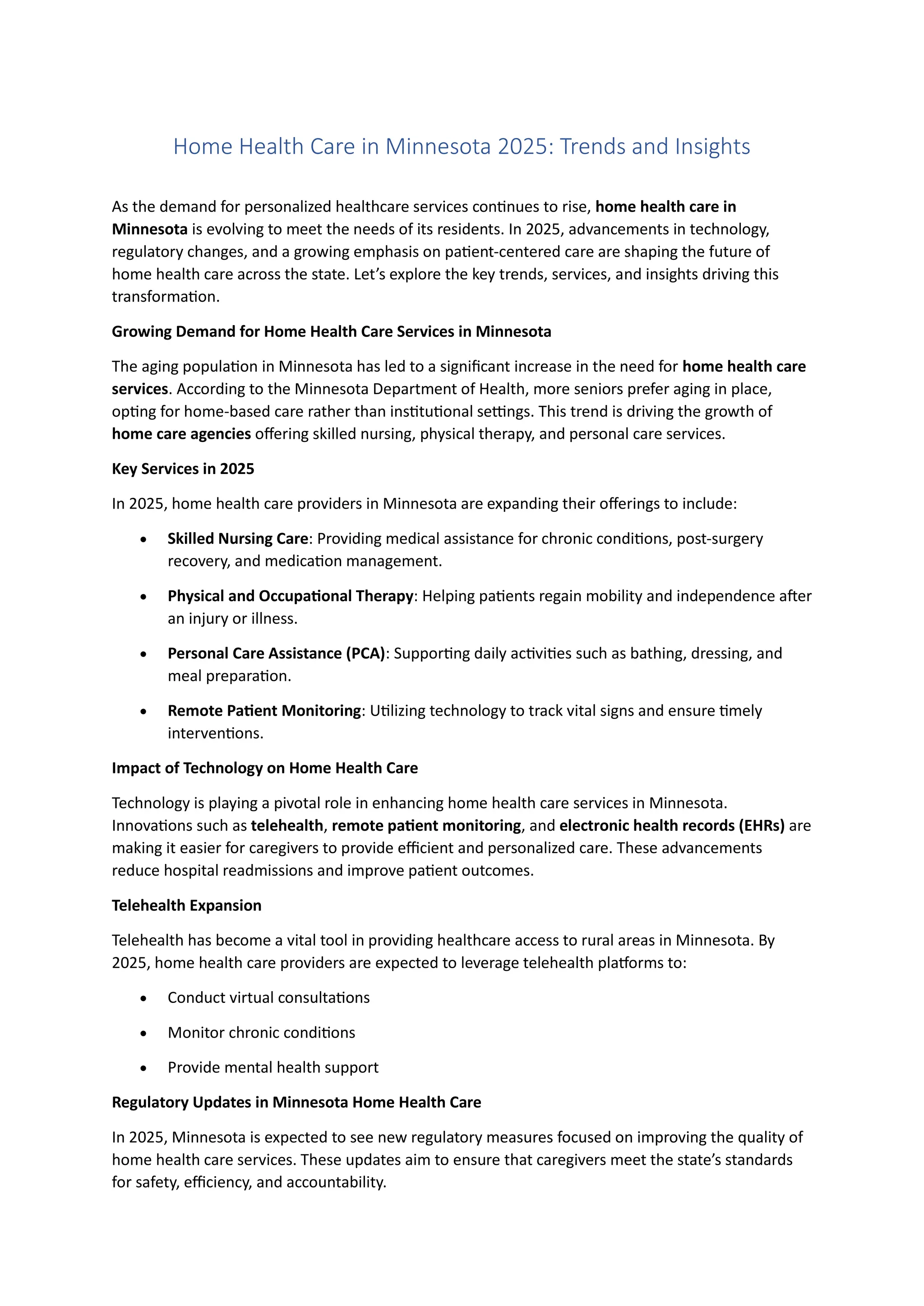 Home Health Care in Minnesota 2025 - Trends and Insights | PDF