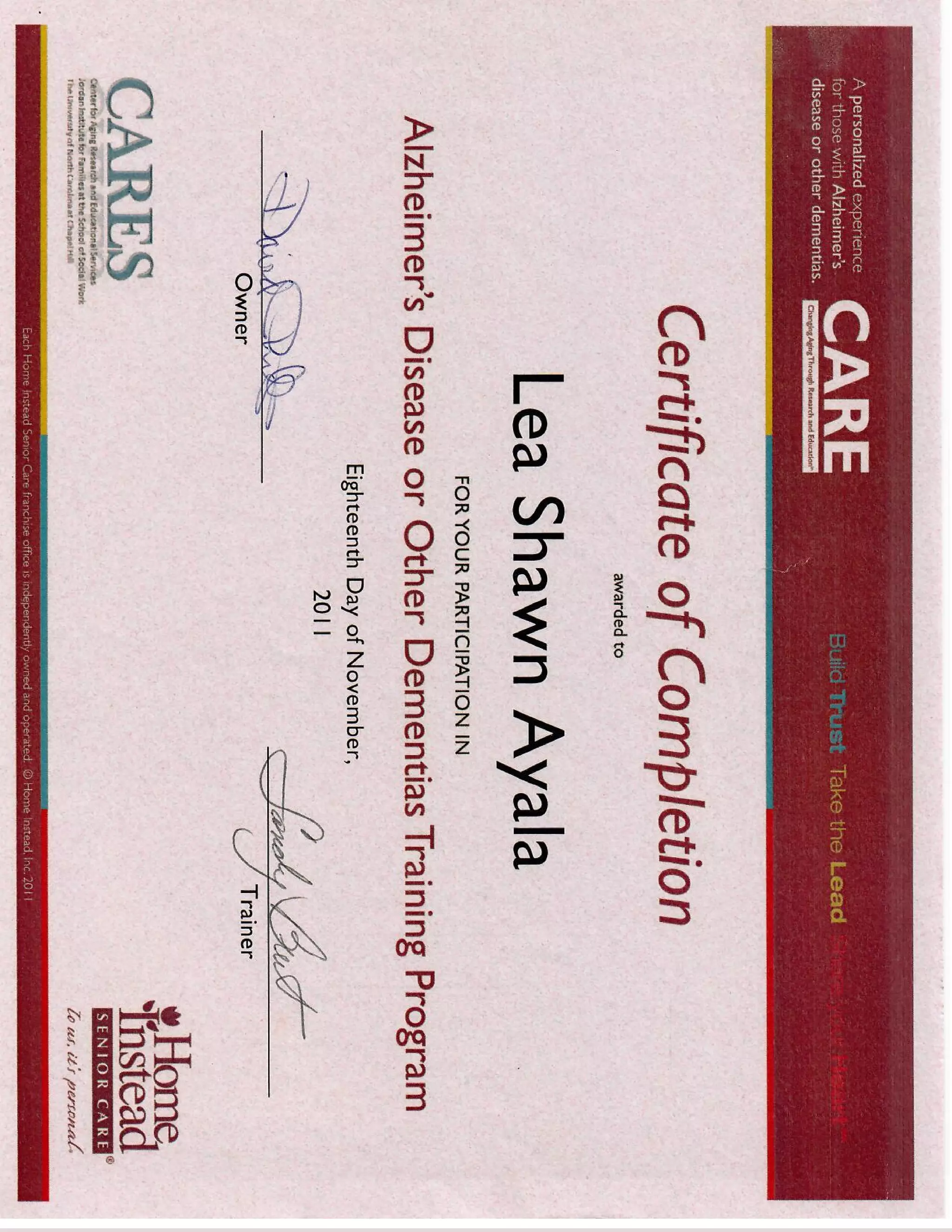 Home instead alzheimer and dementia certificate | PDF