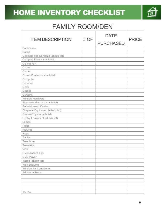 Home inventory checklist
