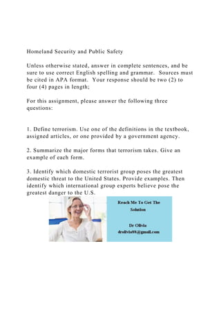 Homeland Security and Public SafetyUnless otherwise stated, | DOCX