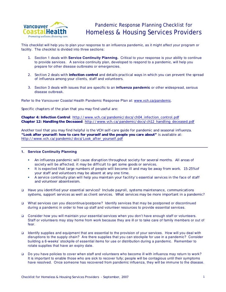 Homeless Housing Checklist