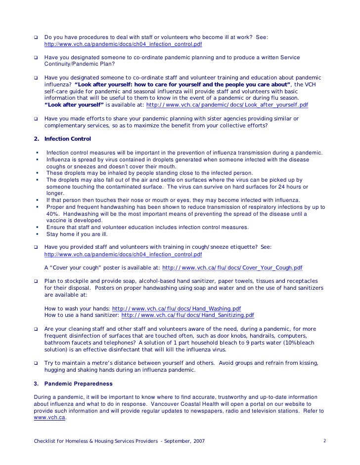 Homeless Housing Checklist