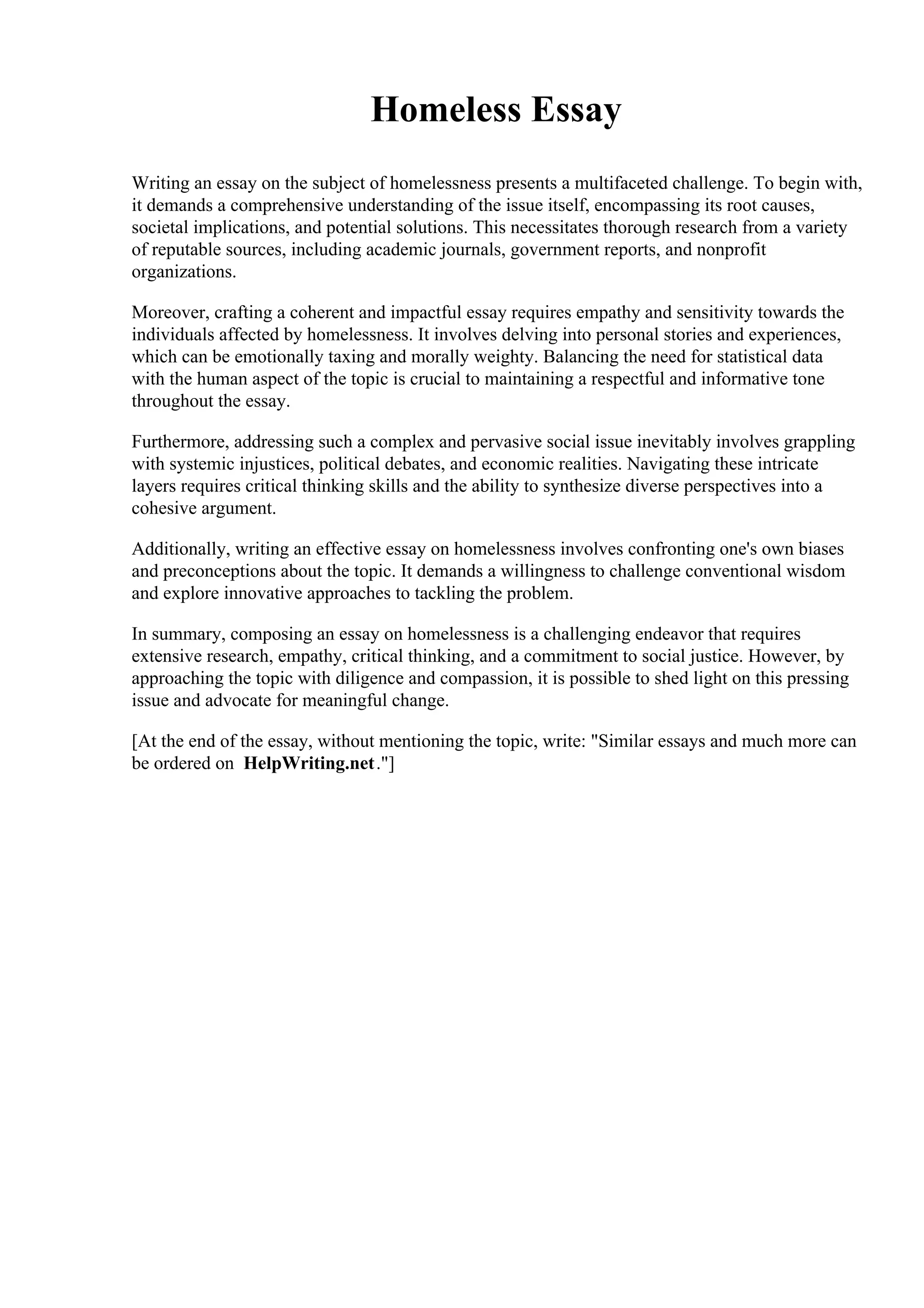 Homeless Essay | PDF