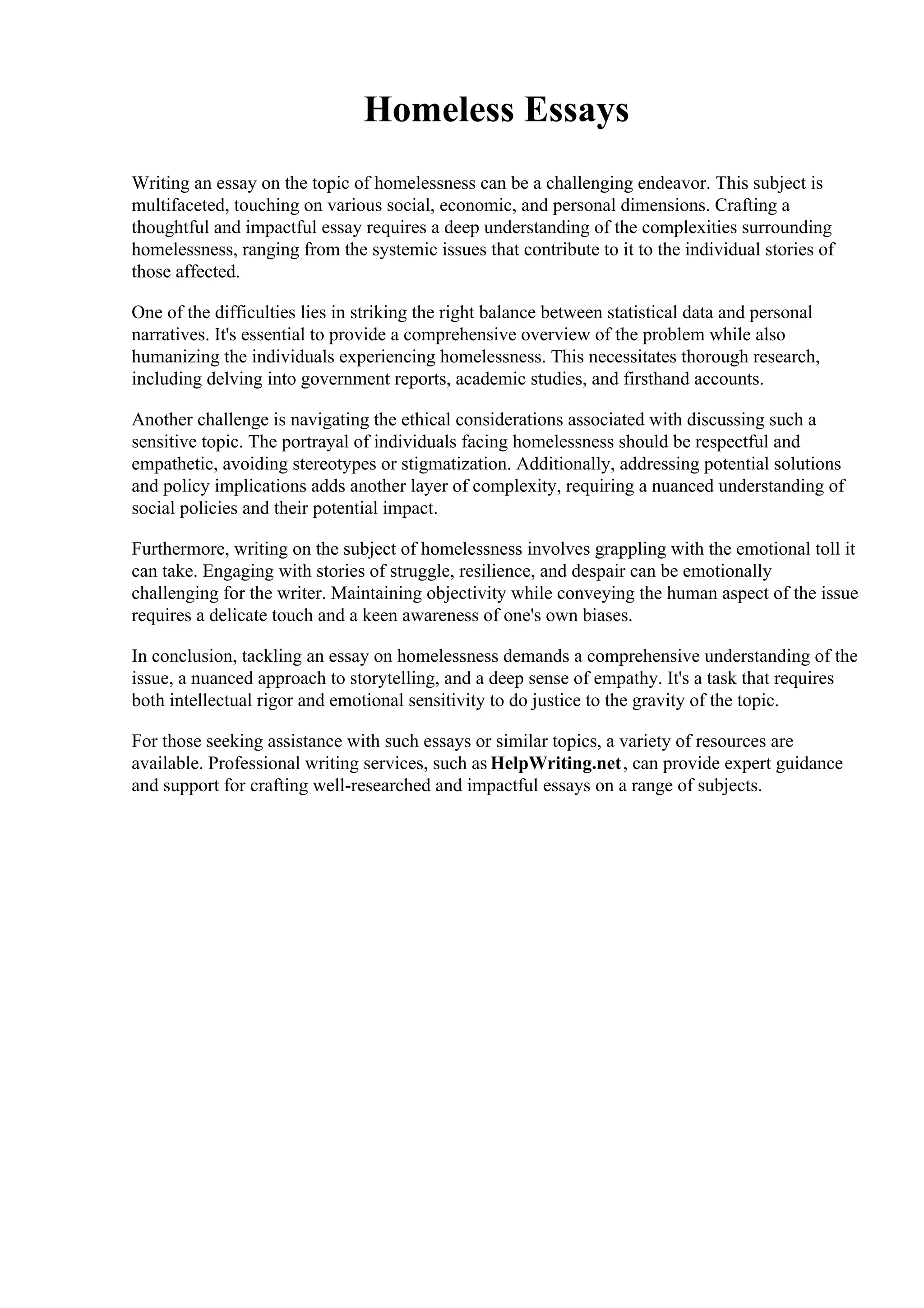 Homeless Essays. Albertus Magnus College | PDF