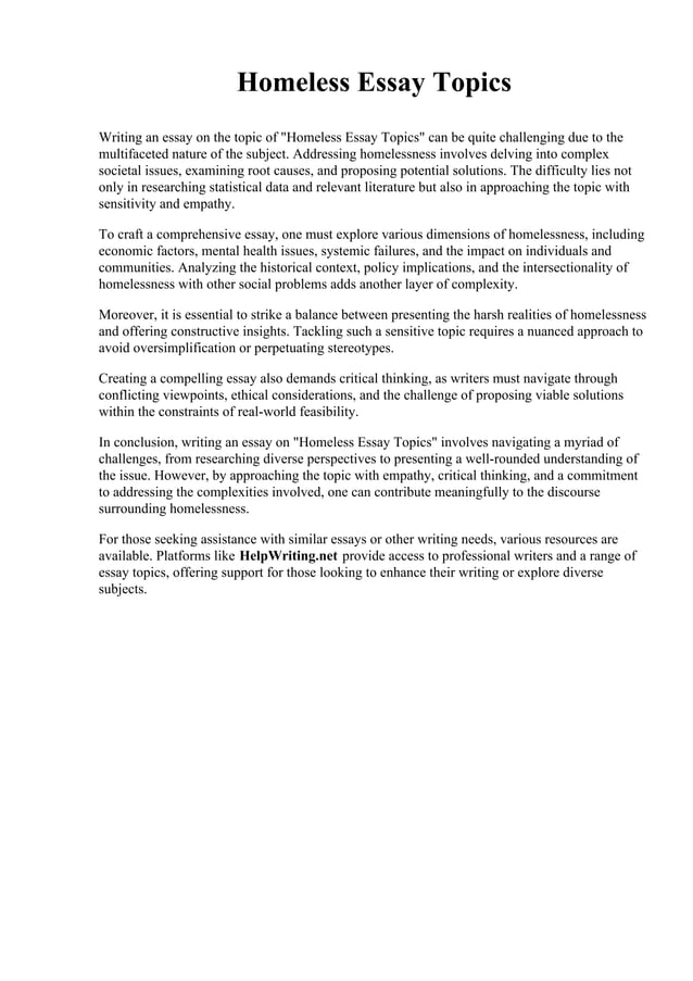 Homeless Essay Topics.pdf | Medical Health