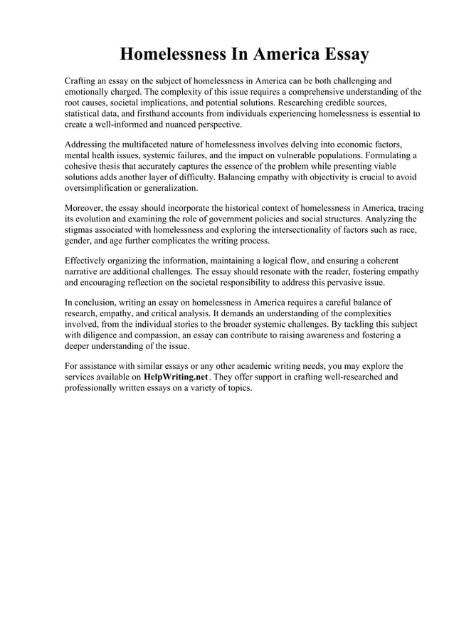 Homelessness In America Essay. Homelessness in America Essay Example ...
